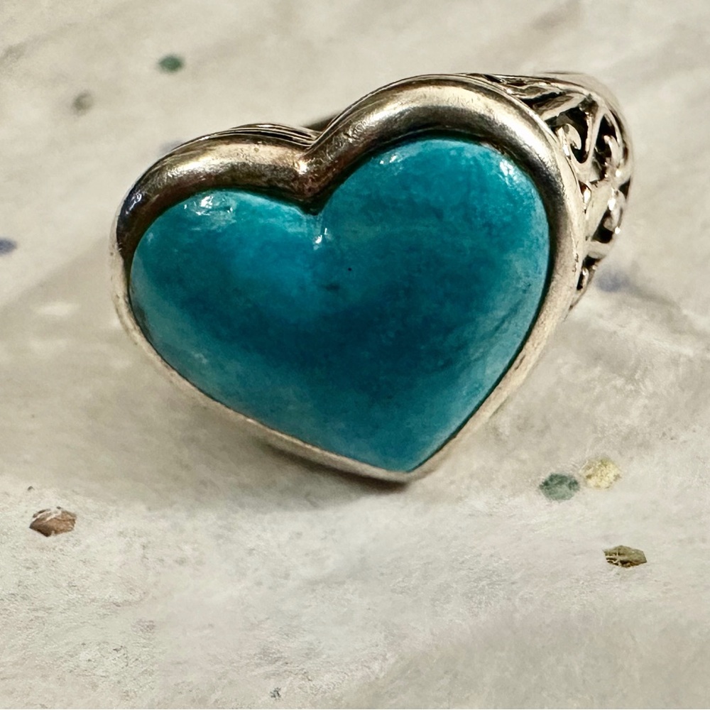 Silver & Turquoise Heart Shaped Ring - Gem